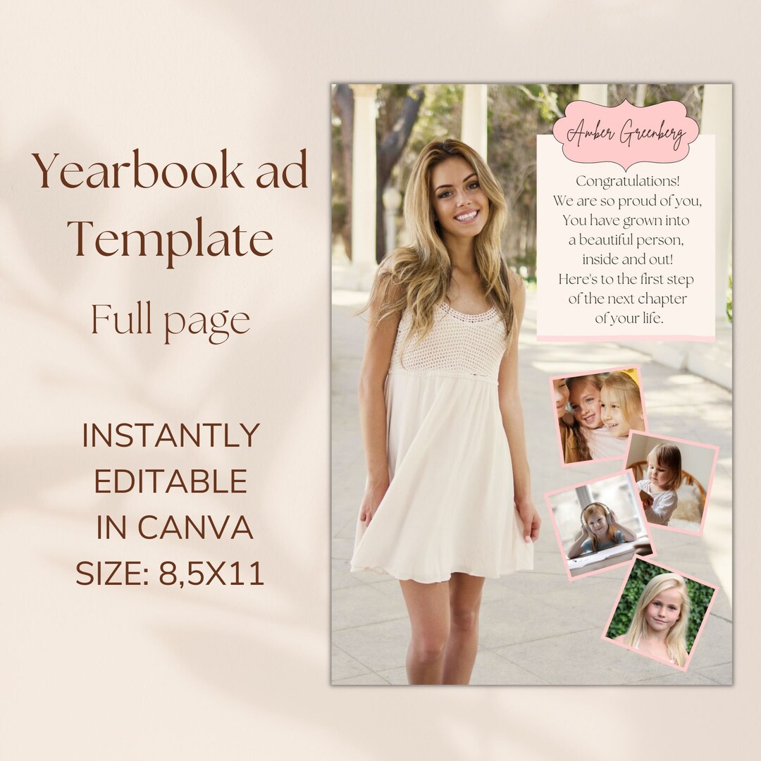Senior Ad Template: Editable Photo Collage Yearbook Page (8.5x11 Inch ...