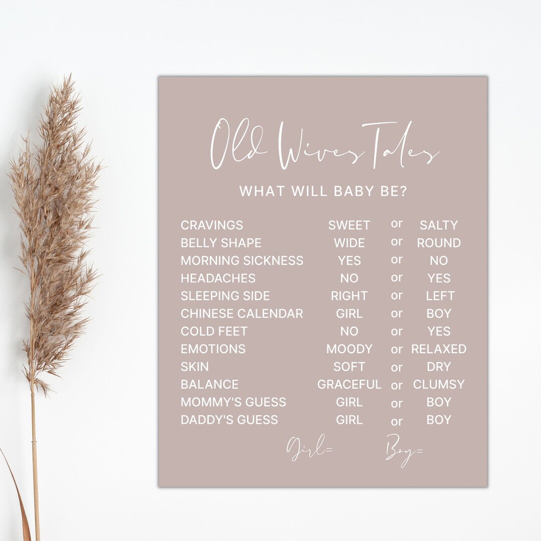 Old Wives Tale for Gender Reveal, Minimalist Gender Reveal Game ...