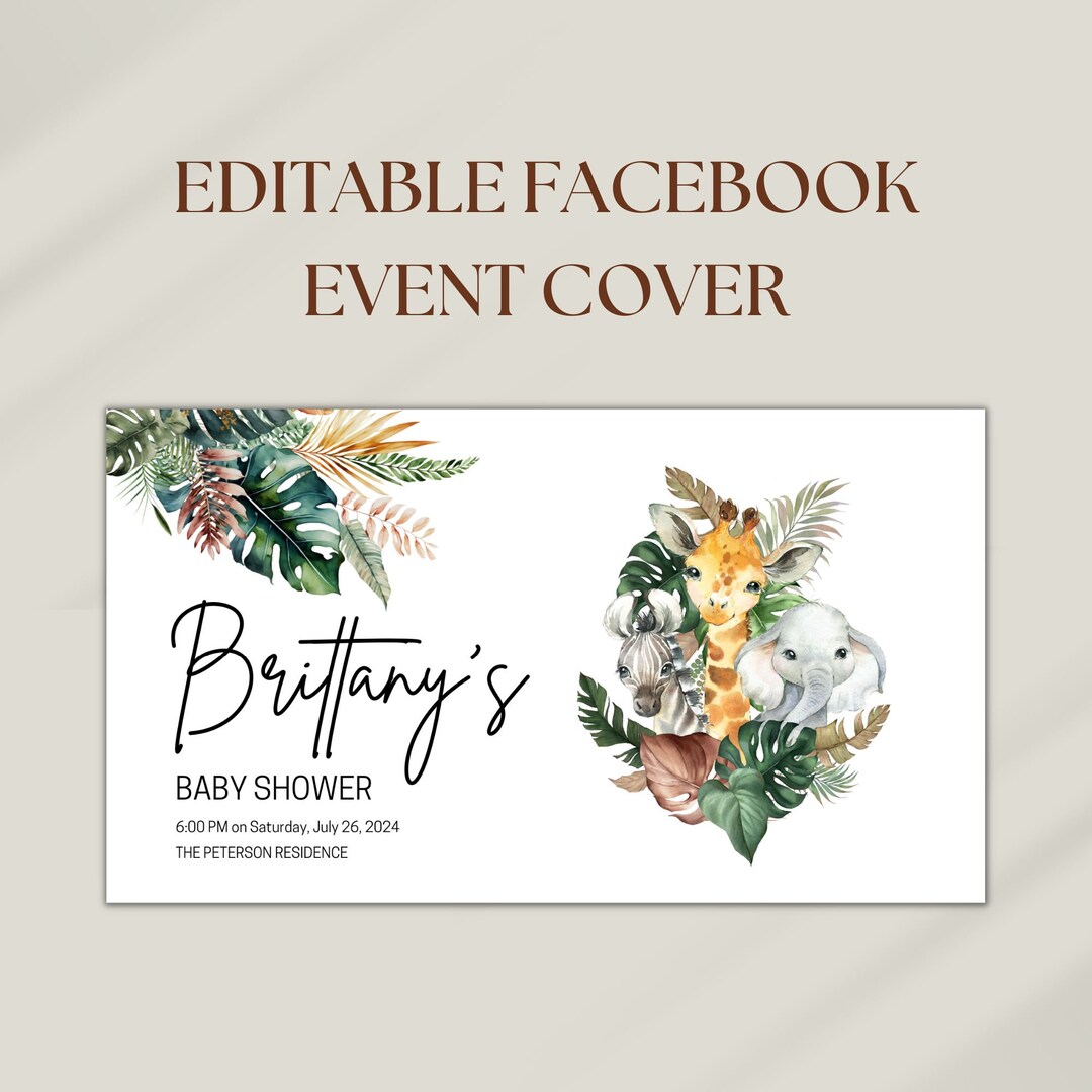 EDITABLE Jungle Safari Baby Shower Facebook Event Cover Banner Template ...