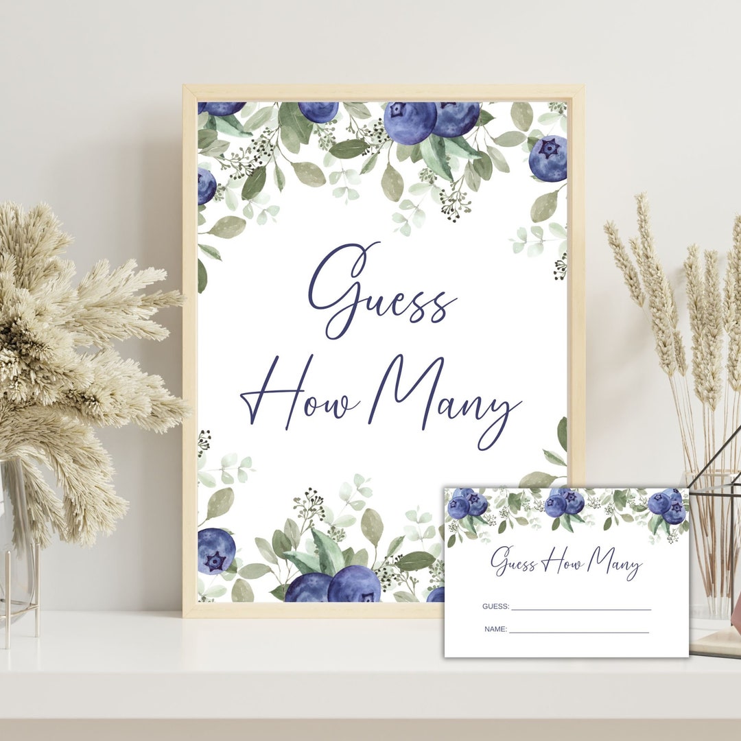 Guess How Many Baby Shower Game, Blueberry Theme Guess How Kisses ...