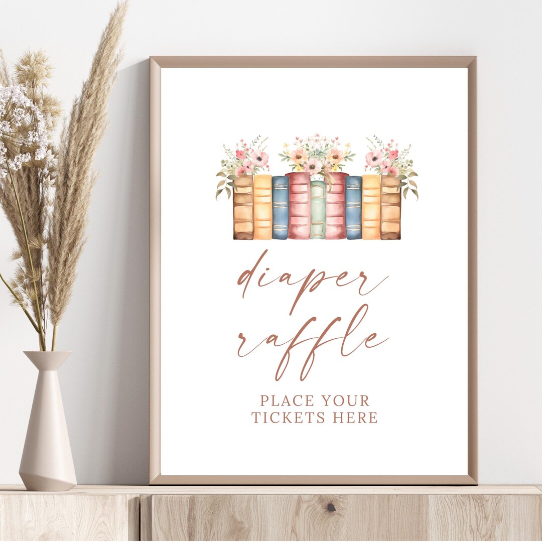 Diaper Raffle Sign Book Themed Printable, Diaper Raffle Gender Neutral ...