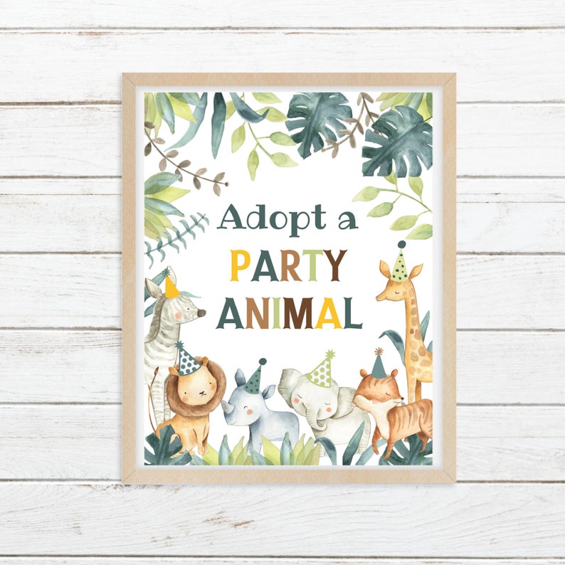 Safari Adopt A Party Animal Sign Jungle Safari Animals - Etsy