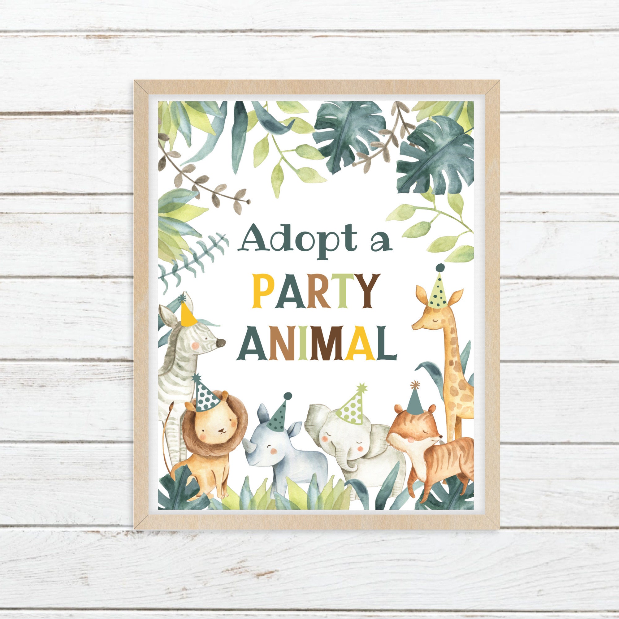 Safari Adopt A Party Animal Sign Jungle Safari Animals - Etsy