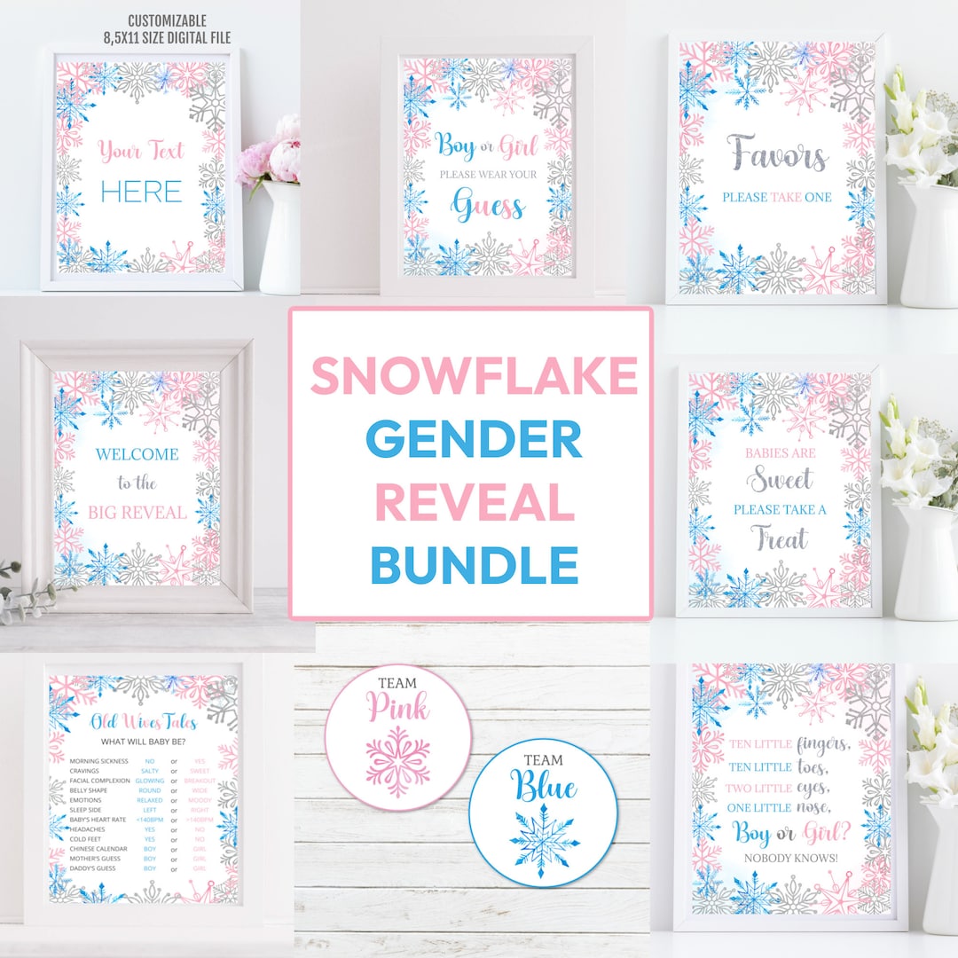 Gender Reveal Sign Bundle Printable, Little Snowflake Gender Reveal ...