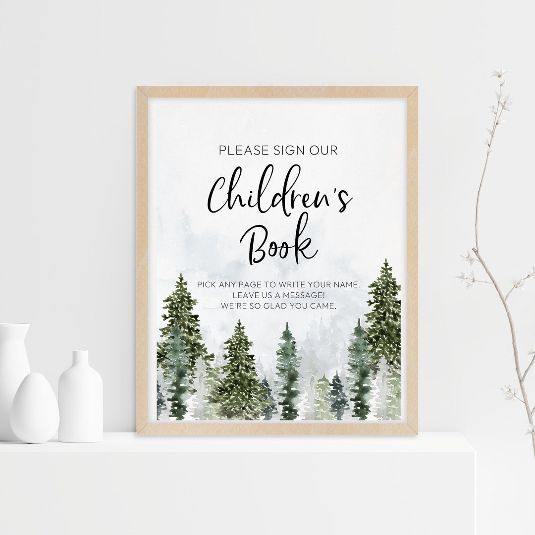 Sign Our Children’s Book Sign, Forest Mountain Baby Shower Guestbook ...