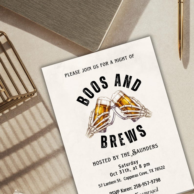 Boos and Brews Party Invitation, Halloween Invite (printable & Mobile ...