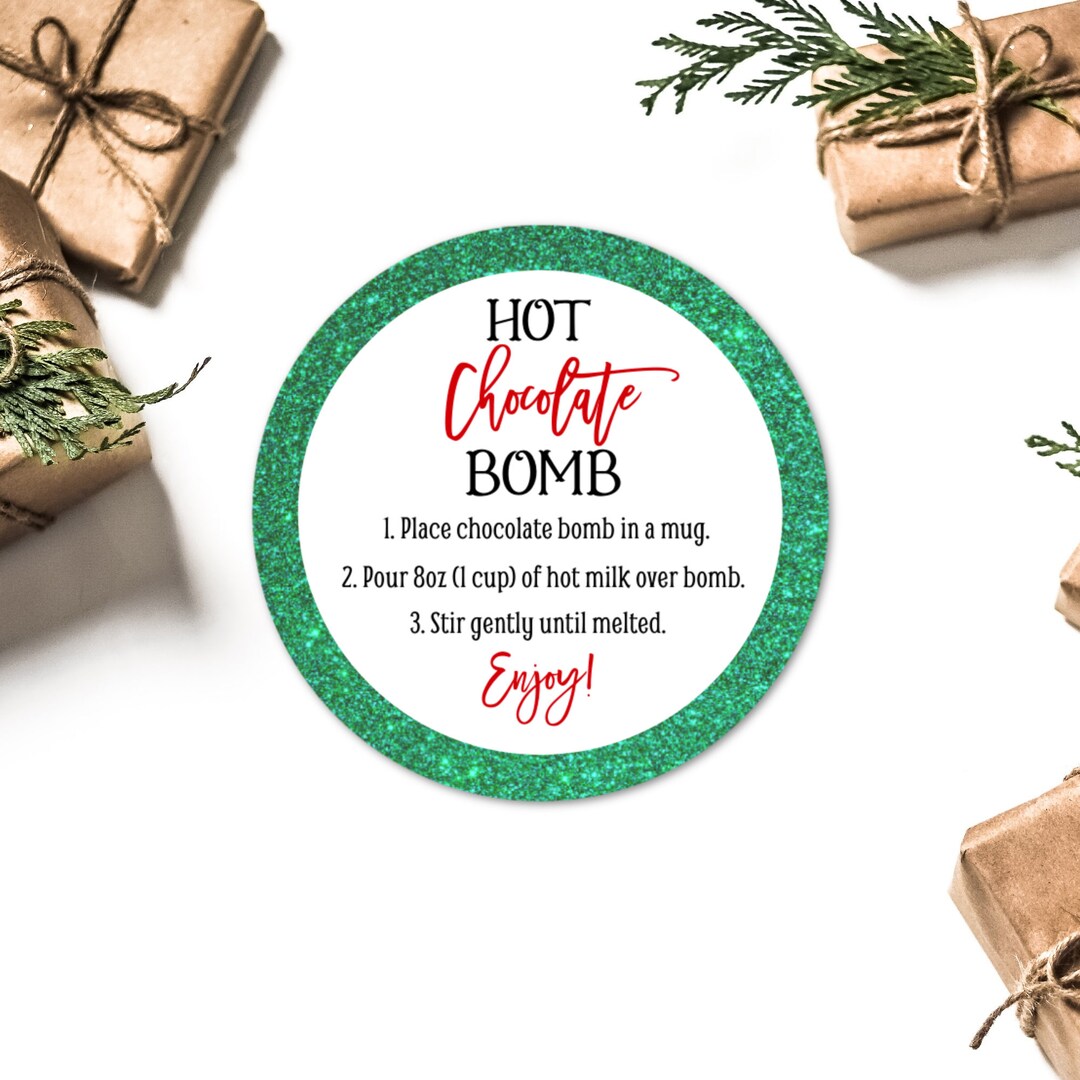 Printable Christmas Hot Chocolate Bomb Tag, Glitter Hot Chocolate Bomb ...