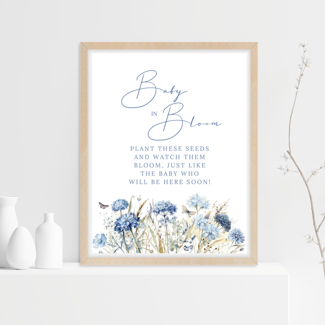 Baby in Bloom Seed Favor Sign, Blue Seed Favors Sign, Wildflower Seed ...