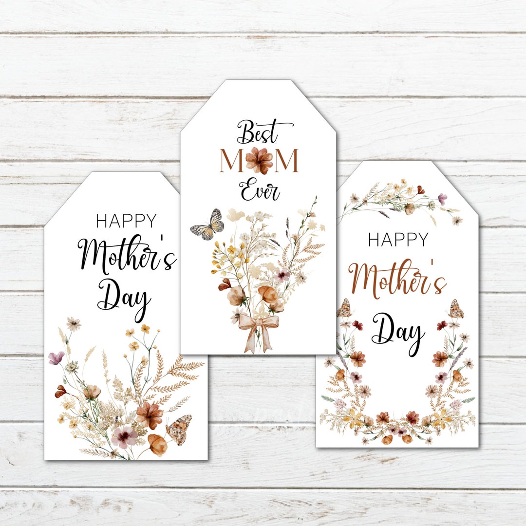 Mother's Day Tag, 3 Designs Happy Mother's Day Gift Tag, Wildflower ...
