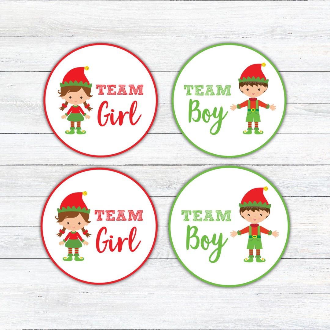 Elf Favor Tags, Team Boy Team Girl Labels, Circle Printable Boy or Girl ...