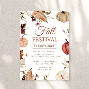 Editable Fall Festival Flyer 5x7 and 8x10, Autumn Festival Invite ...