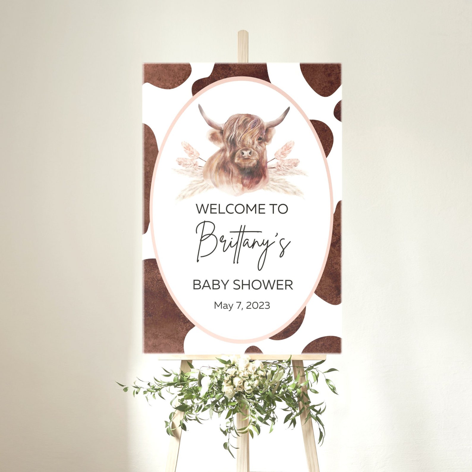 Cow Welcome Sign Printable, Highland Cow Baby Shower, Boho Holy Cow ...
