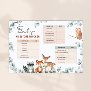 Baby Milestone Tracker, Woodland Animals First Year Checklist ...
