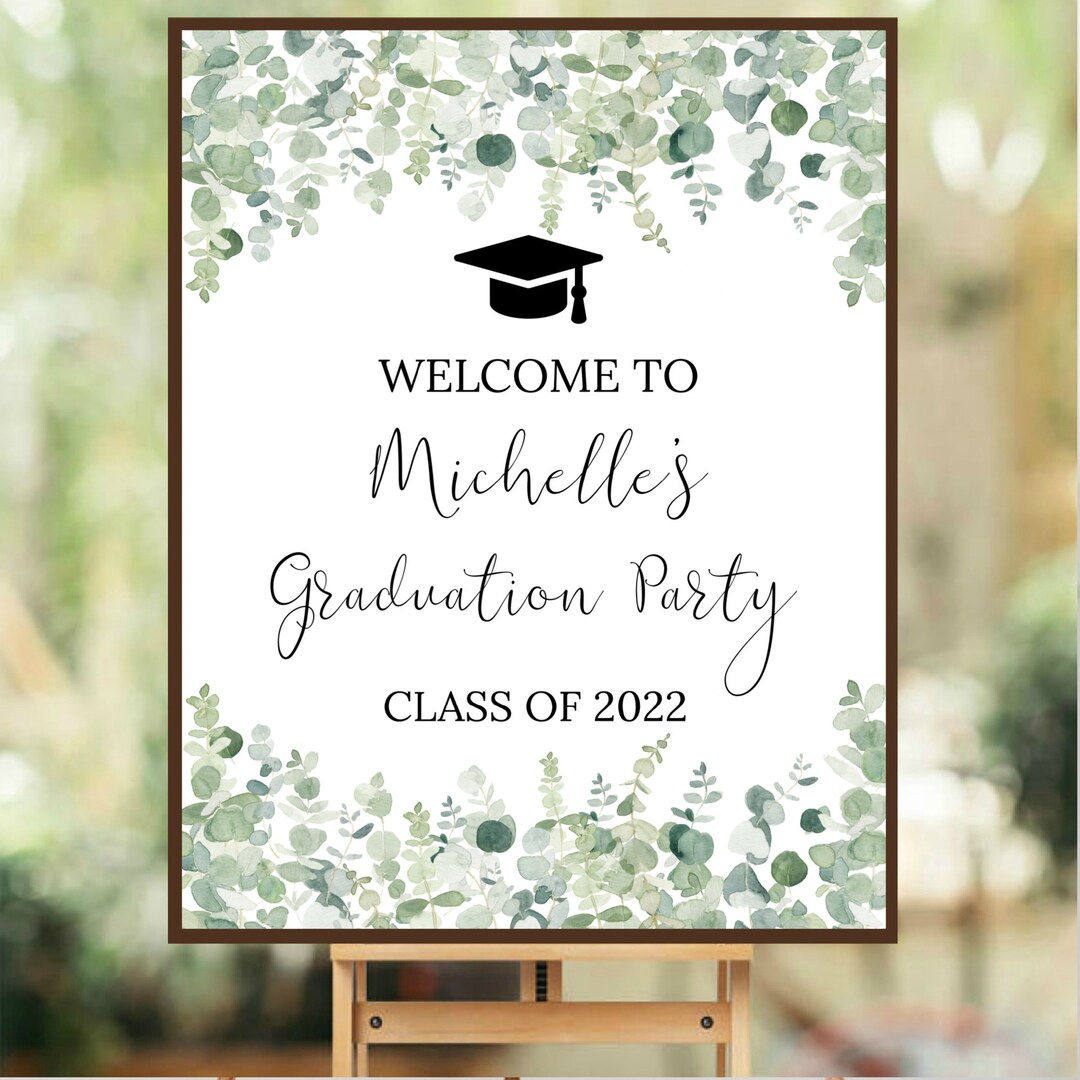 Graduation Welcome Sign, Greenery Personalized Graduation Sign, Class ...