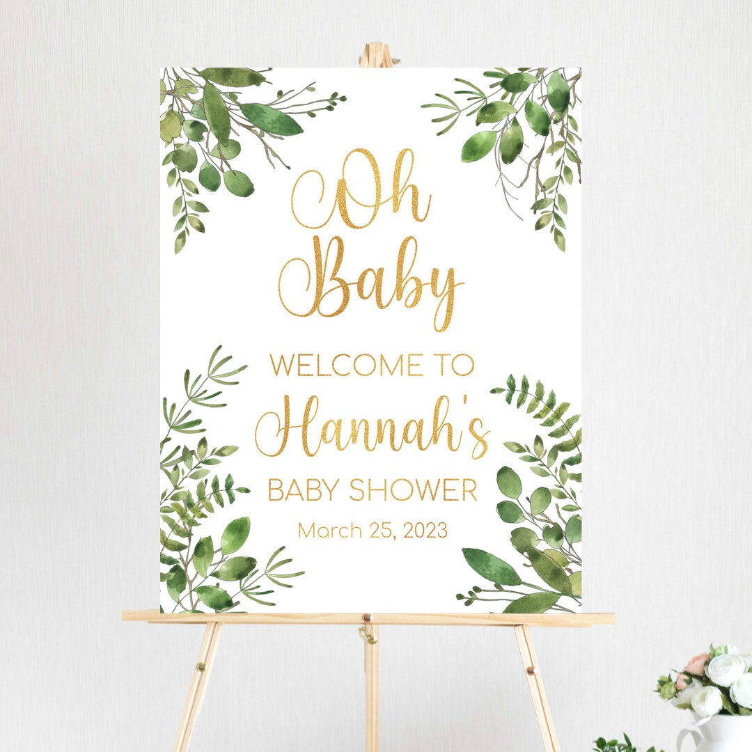 PRINTABLE Greenery Oh Baby Welcome Sign, Baby Shower Welcome Sign ...