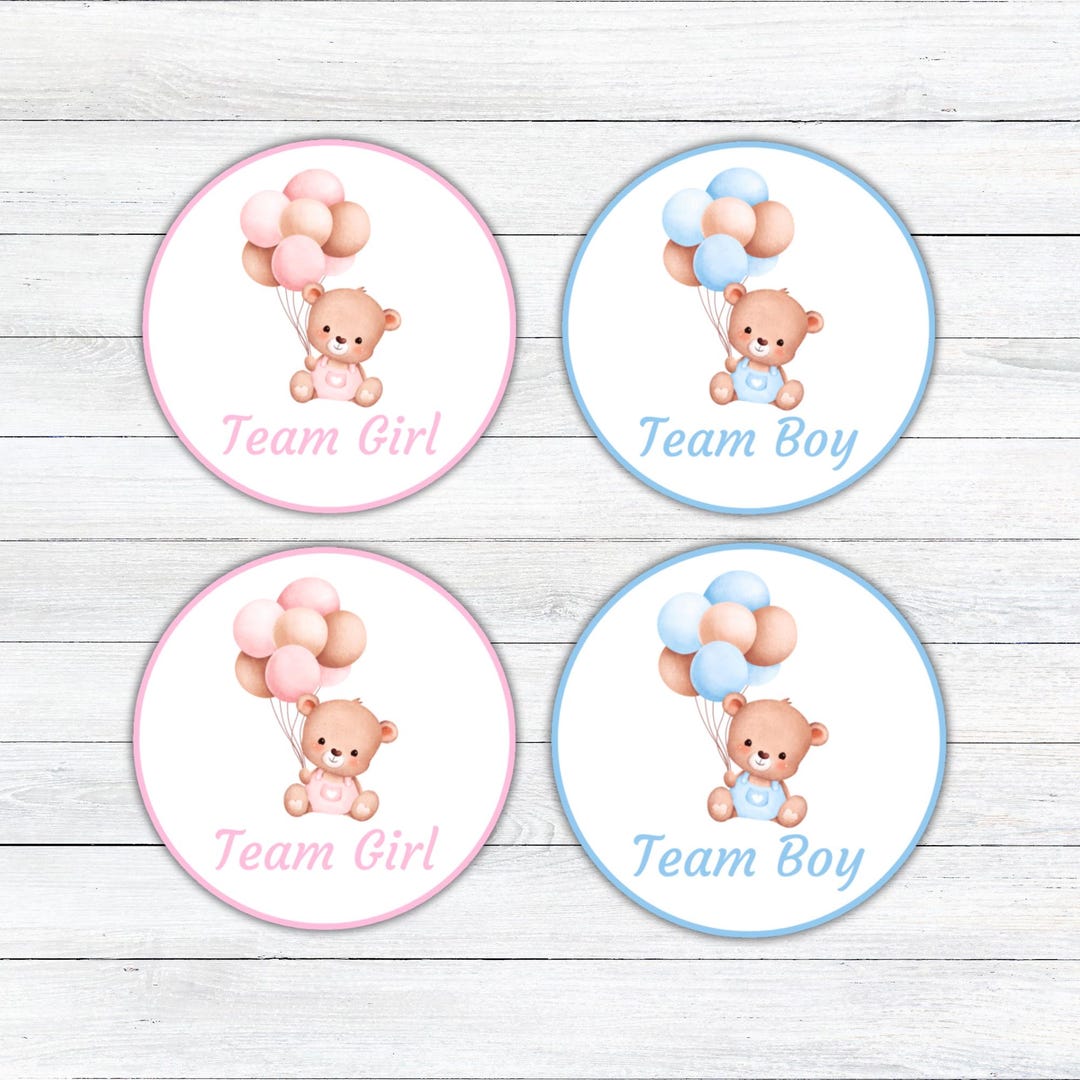 Teddy Bear Favor Tags, Team Boy Team Girl Labels, Circle Printable Boy ...