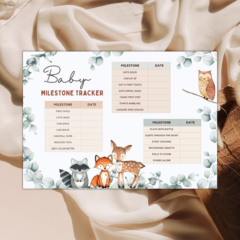 Baby Milestone Tracker Woodland Animals First Year Checklist - Etsy
