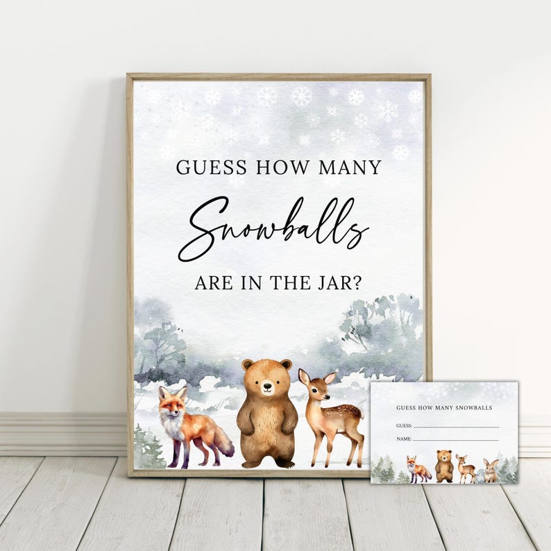Snowballs Baby Shower Game: Forest Woodland Animals Guessing Game ...
