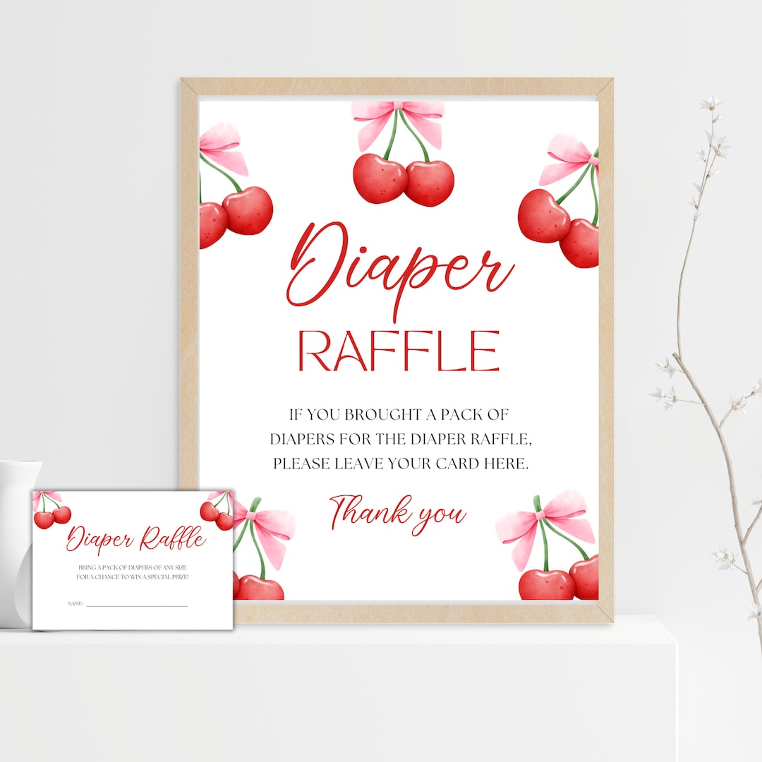 Cherry Diaper Raffle Sign & Tickets: Girl Baby Shower (digital Download ...