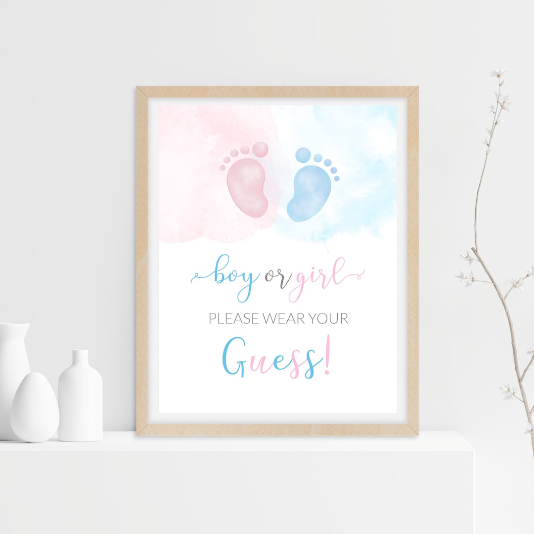 Footprint Gender Reveal Sign: Wear Your Guess Party Decor (printable ...
