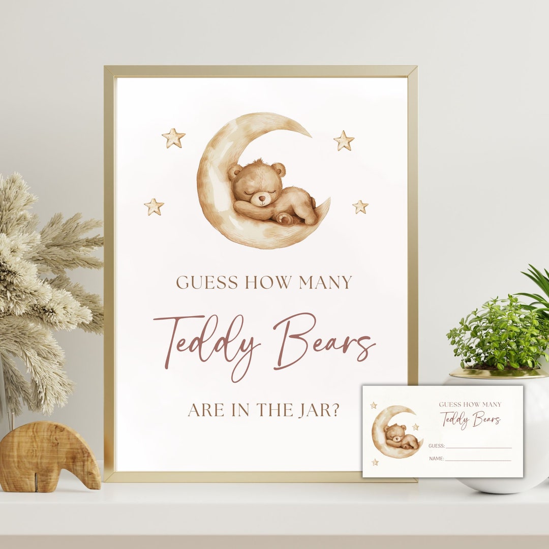 Guess How Many Teddy Bears Game Sign and Cards, Bear Baby Shower Bearly ...