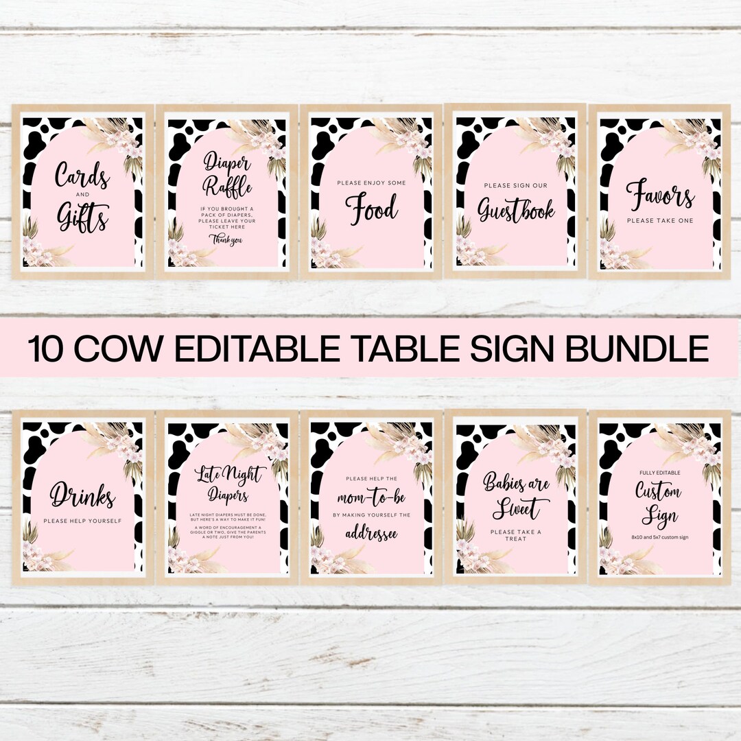 Cow Print Sign Bundle Printable, Cow Party Signs, Cow Theme Baby Shower ...