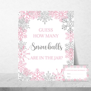 Guessing Game Snowballs Winter Pink Guess How Many Baby Shower Games ...
