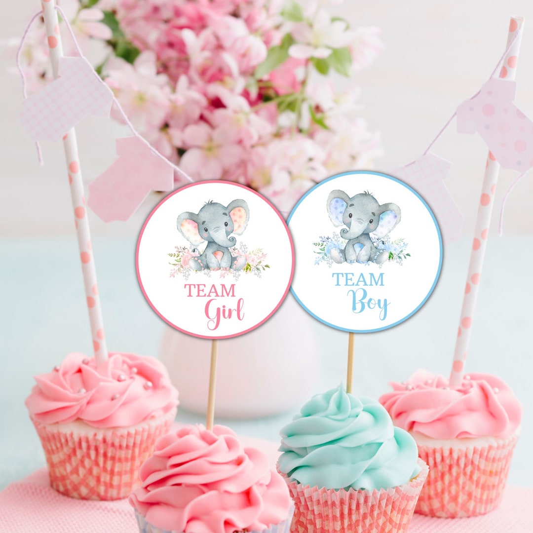 Printable Gender Reveal Elephant Tag, She or He, Team Boy, Team Girl ...