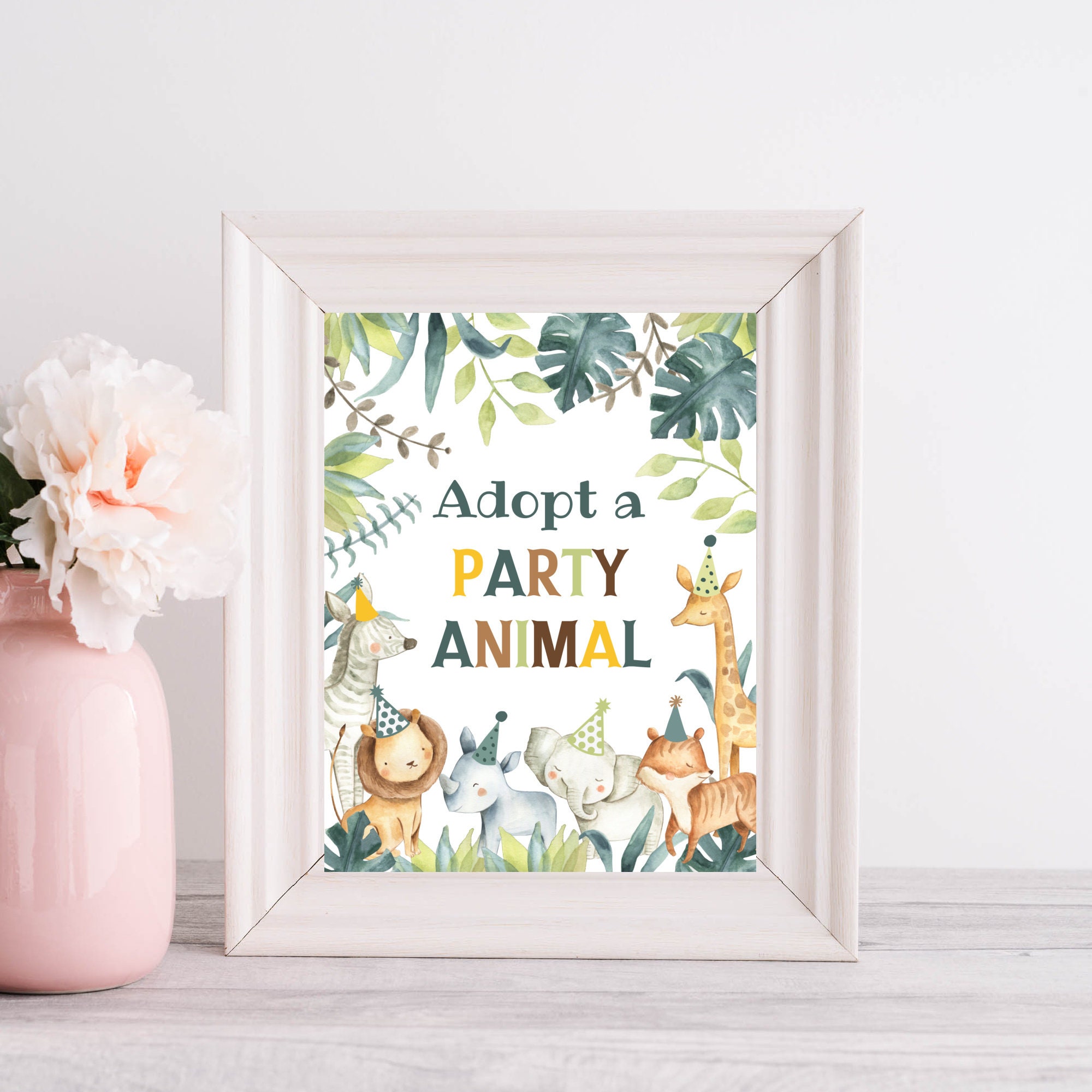 Safari Adopt A Party Animal Sign Jungle Safari Animals - Etsy