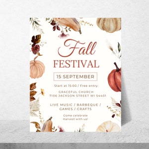 Editable Fall Festival Flyer 5x7 and 8x10, Autumn Festival Invite ...