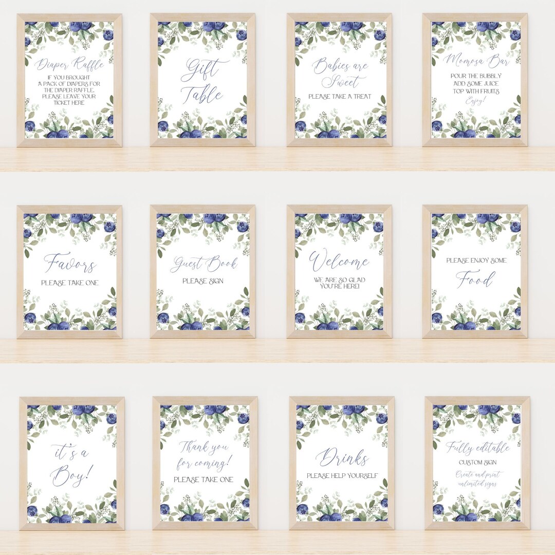 Blueberry Sign Bundle Printable, Berry Sweet Baby Party Signs, Berry ...
