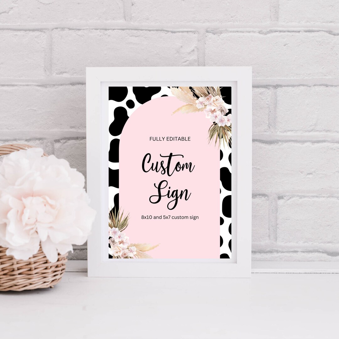 EDITABLE Cow Party Sign, Cow Print Custom Sign, Holy Cow Baby Shower ...