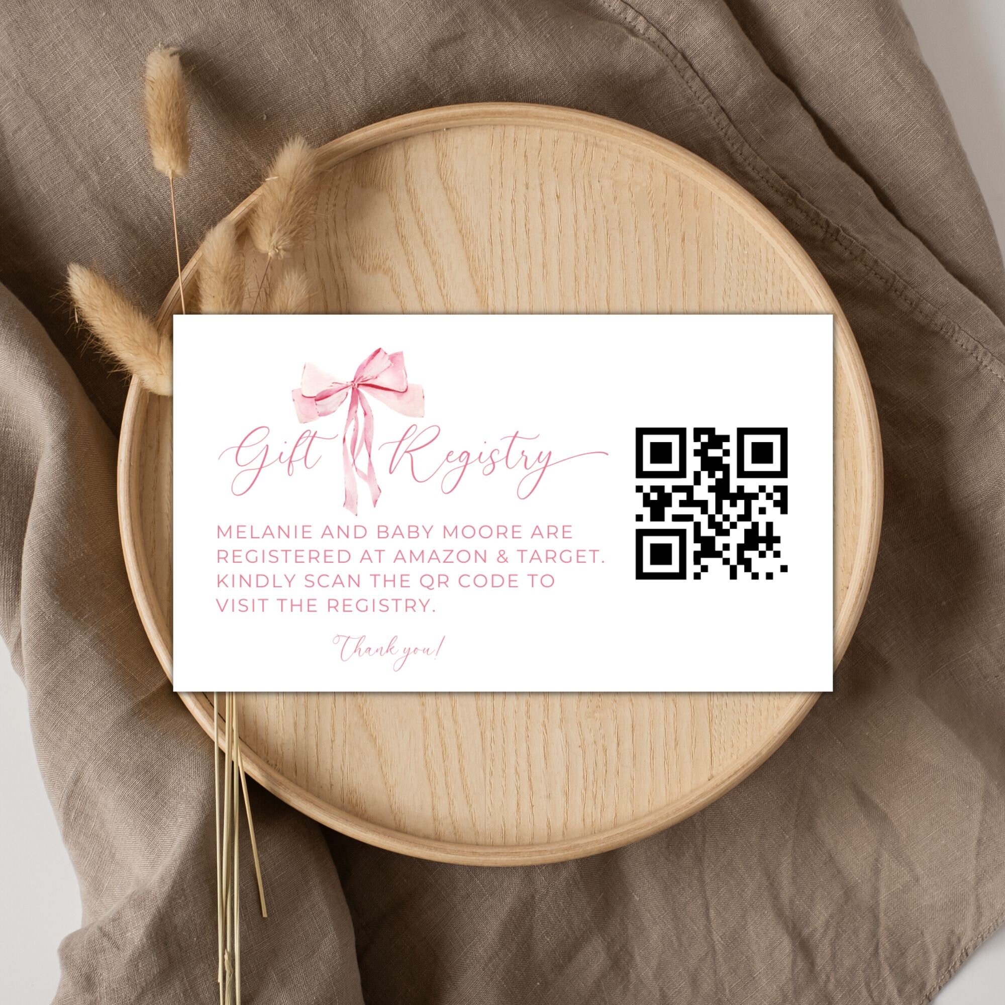 Pink Bow Baby Shower Registry Card With QR Code (editable Canva ...