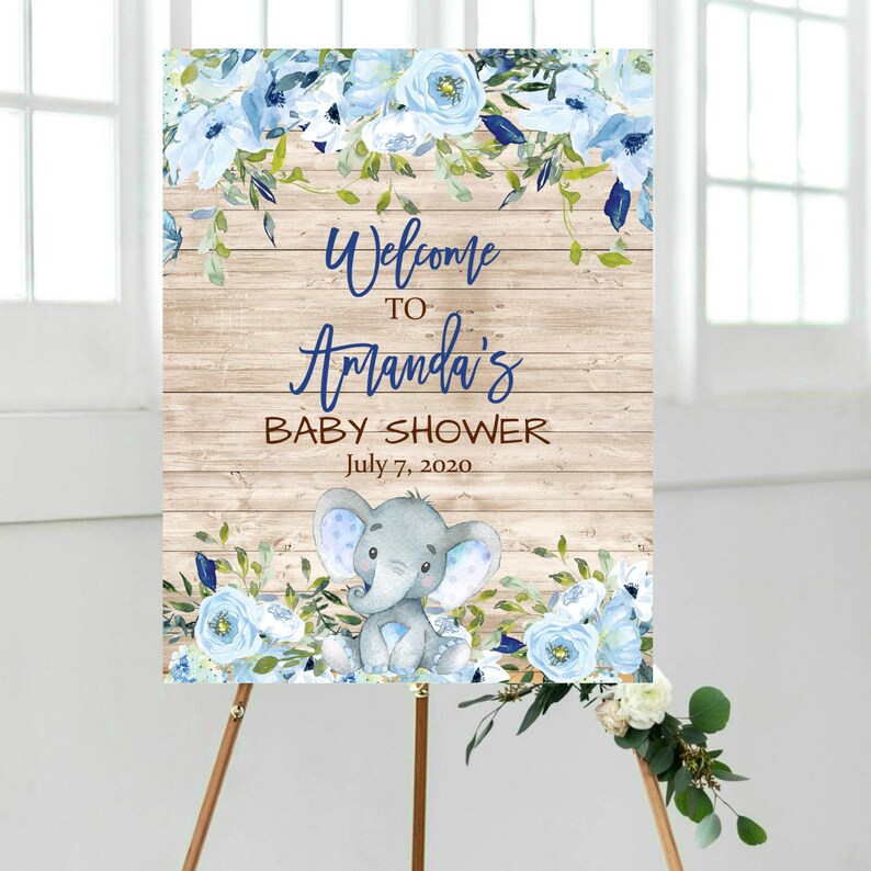 PRINTABLE Blue Elephant Baby Shower Welcome Sign DIGITAL - Etsy