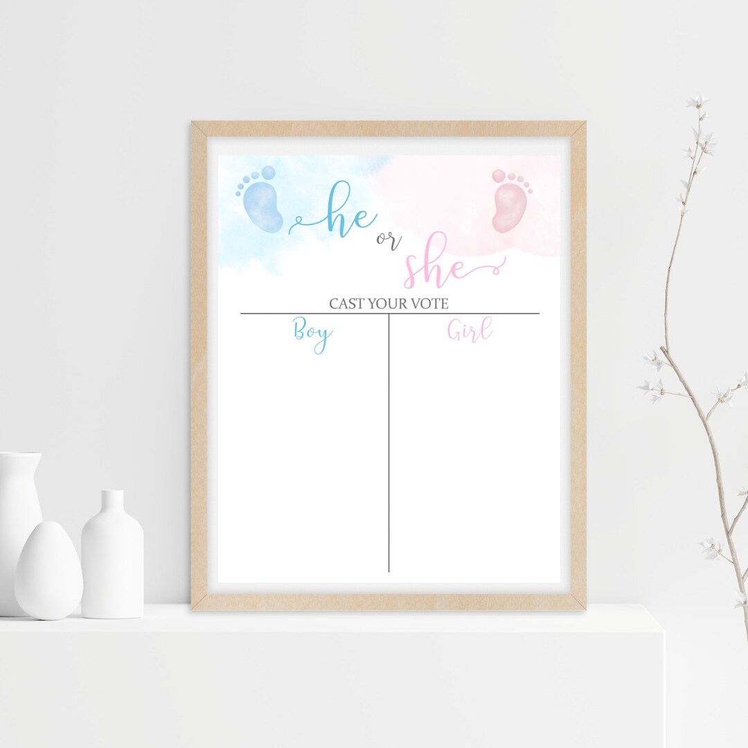 Gender Reveal Voting Poster, Footprint Voting, Gender Reveal Party ...