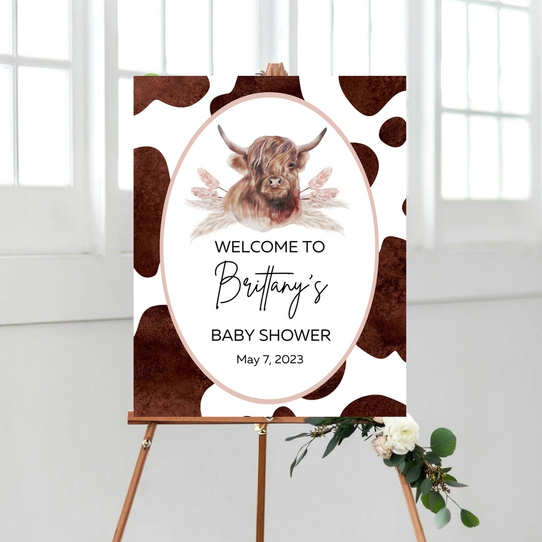 Cow Welcome Sign Printable, Highland Cow Baby Shower, Boho Holy Cow ...