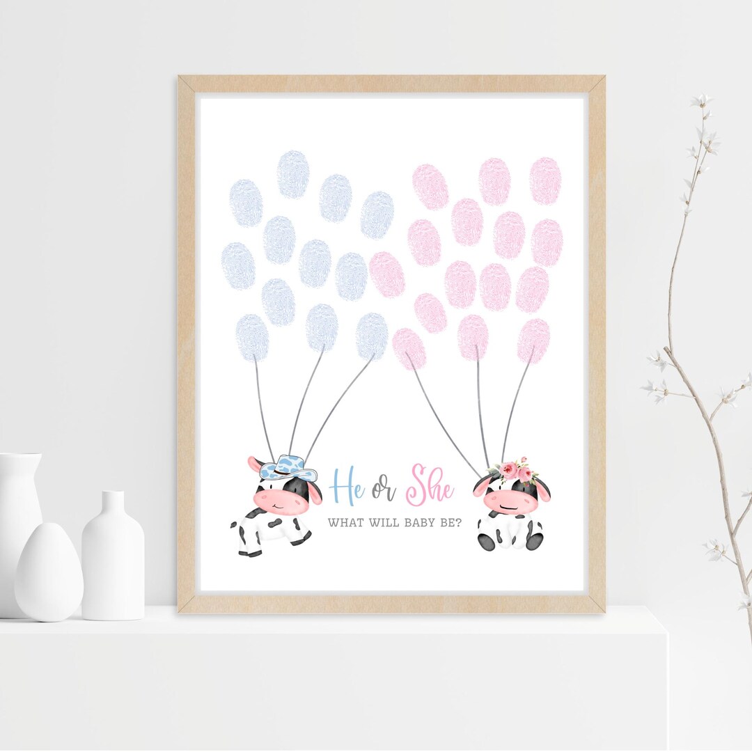 Cow Fingerprint Tree Thumbprint Guestbook, Digital Pink or Blue Gender ...