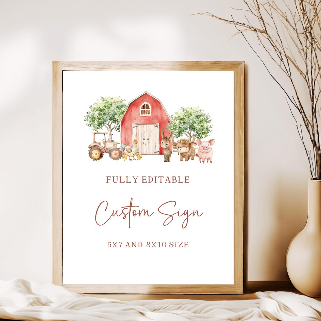 Editable Farm Animals Party Sign: Barnyard Baby Shower Decor (digital ...