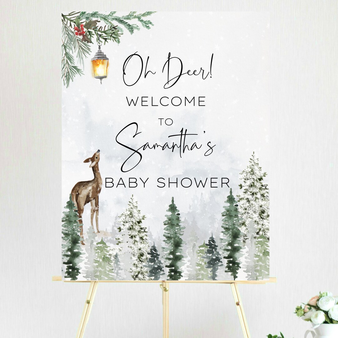 Oh Deer Gender Neutral Welcome Sign, Printable Winterwoodland Welcome ...