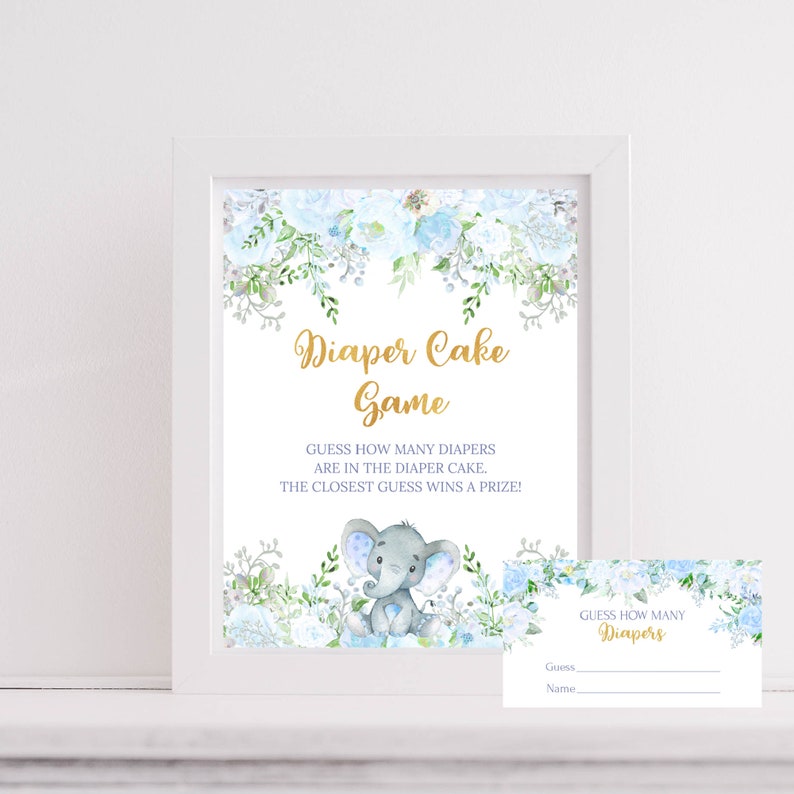 Diaper Cake Game Blue Elephant Baby Shower Guess How Many | Etsy