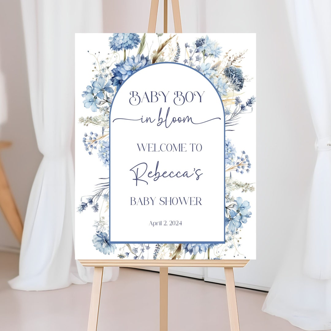 Dusty Blue Wildflower Baby Shower Welcome Sign (digital Download) - Etsy