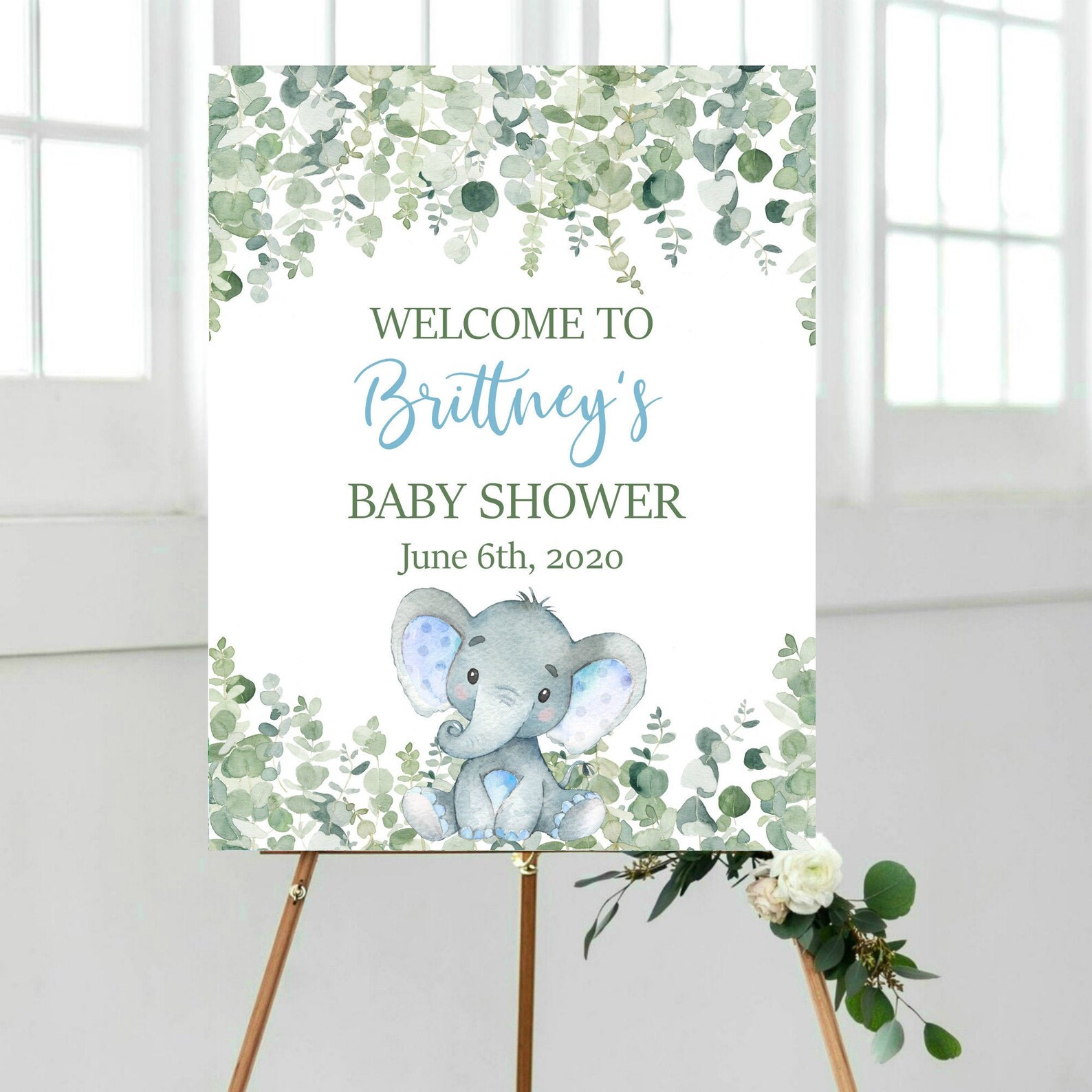 PRINTABLE Blue Green Elephant Baby Shower Welcome Sign | Etsy