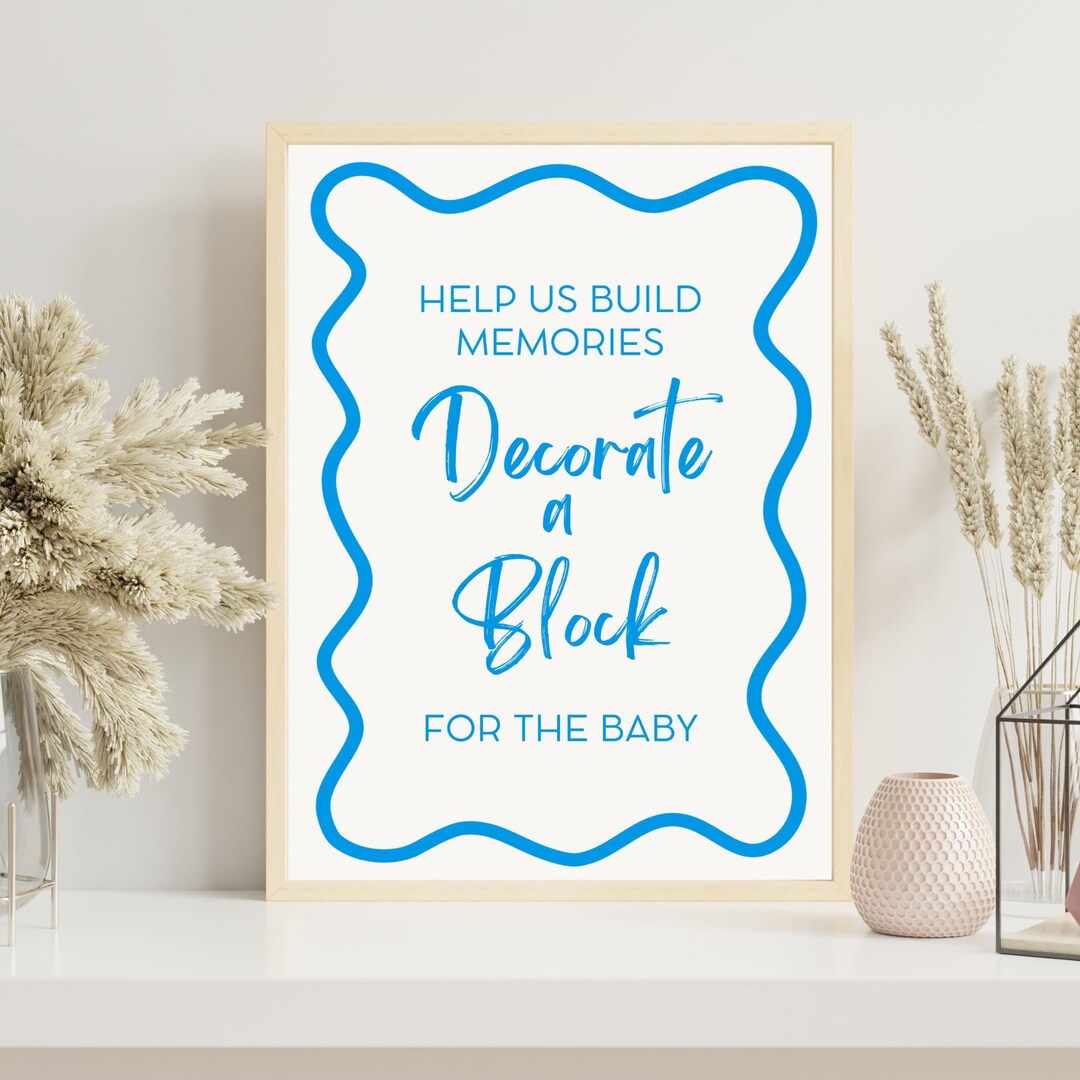 Decorate a Block, Wavy Modern Baby Shower Sign, Decorate Alphabet Block ...