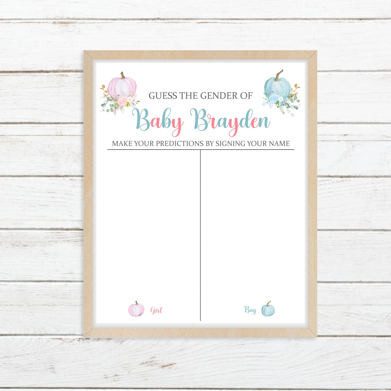 Guess the Gender Poster Personalized Printable Pumpkin - Etsy