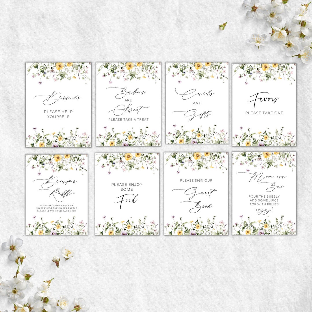 Wildflower Baby Shower Table Signs, Flower Garden Baby Shower Table ...