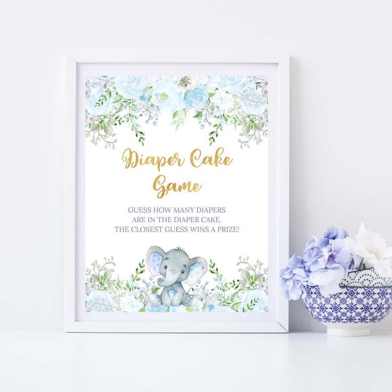 Diaper Cake Game Blue Elephant Baby Shower Guess How Many | Etsy