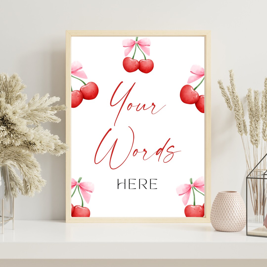 Cherry Bow Editable Template Sign 8x10, Pink Red Cherry Sweet Baby ...