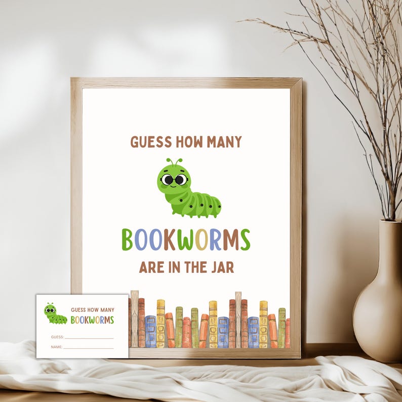 Guessing Game Bookworms Guess How Many Games Book Theme Sign and Cards ...