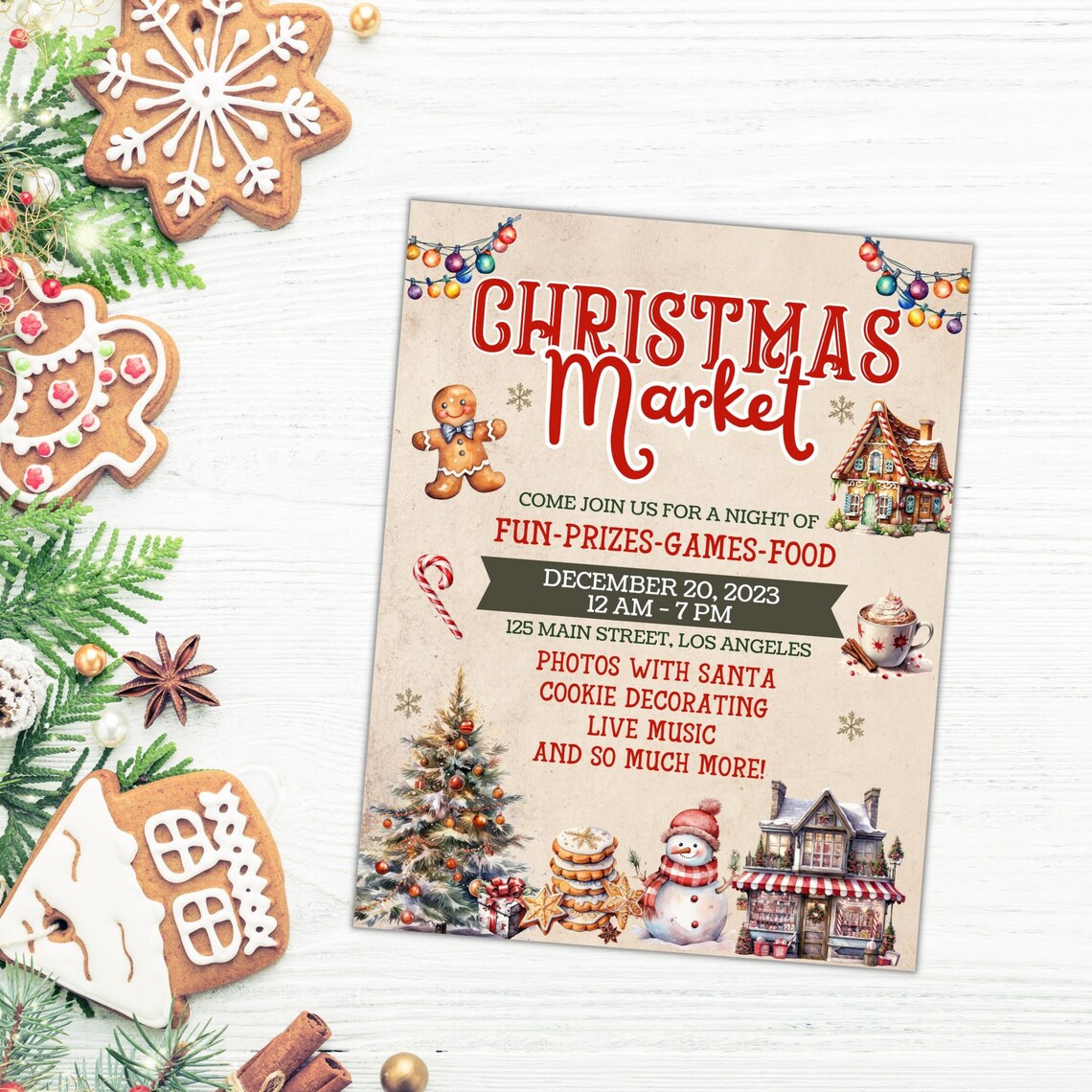 Christmas Market Flyer Template, Editable Holiday Fair Design (digital ...