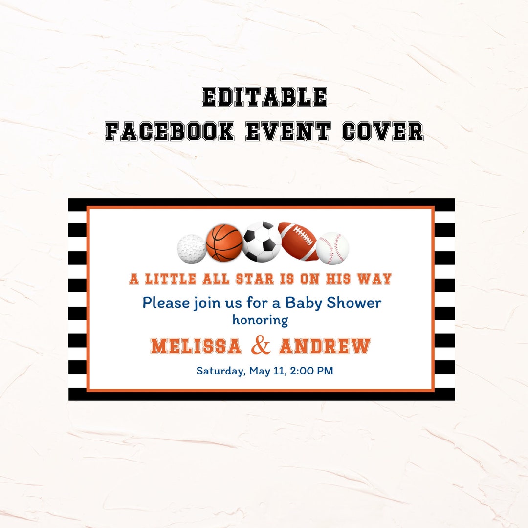 EDITABLE Baby Shower Facebook Event Cover Photo Sports All Star Baby ...